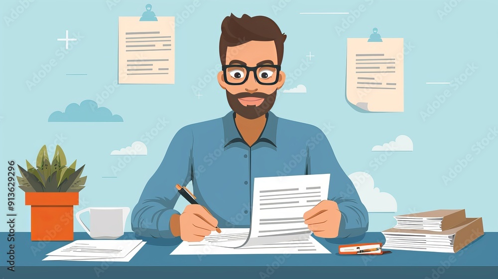 Cartoon vector candidate filling out a job application form Stock ...