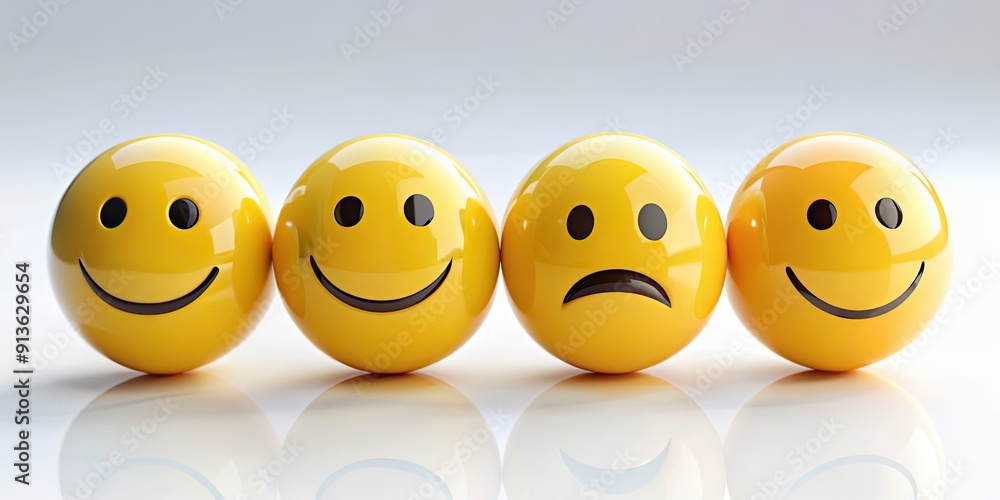 Plastic smiley faces showing various emotions sad, neutral, happy ...
