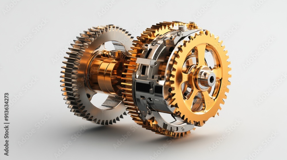 Hyper realistic mechanical gear in a three quarter angle, showcasing ...