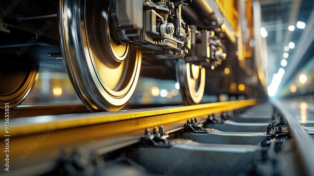 Detailed view of a train is brake calipers in action, with the focus on ...