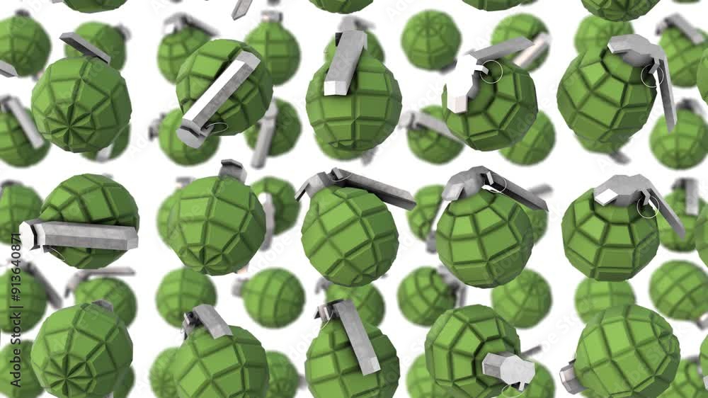 3D Grenades Falling Animation. Hand Grenades. 3D Animated Grenades in ...