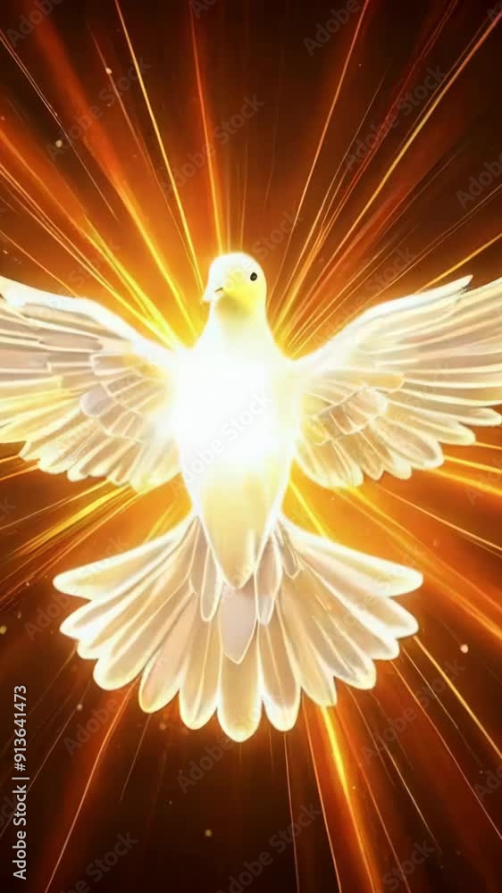 holy spirit as a white dove in rays of light isolated on black ...