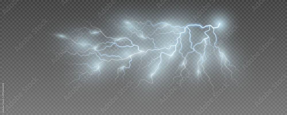 Realistic lightning flash effect, thunderstorm and lightning. Shining ...