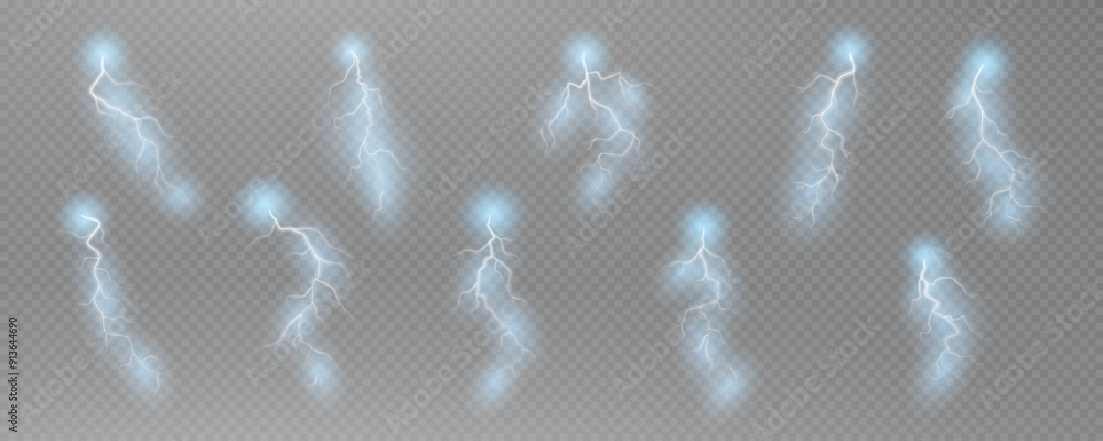 Realistic lightning flash effect, thunderstorm and lightning. Shining ...