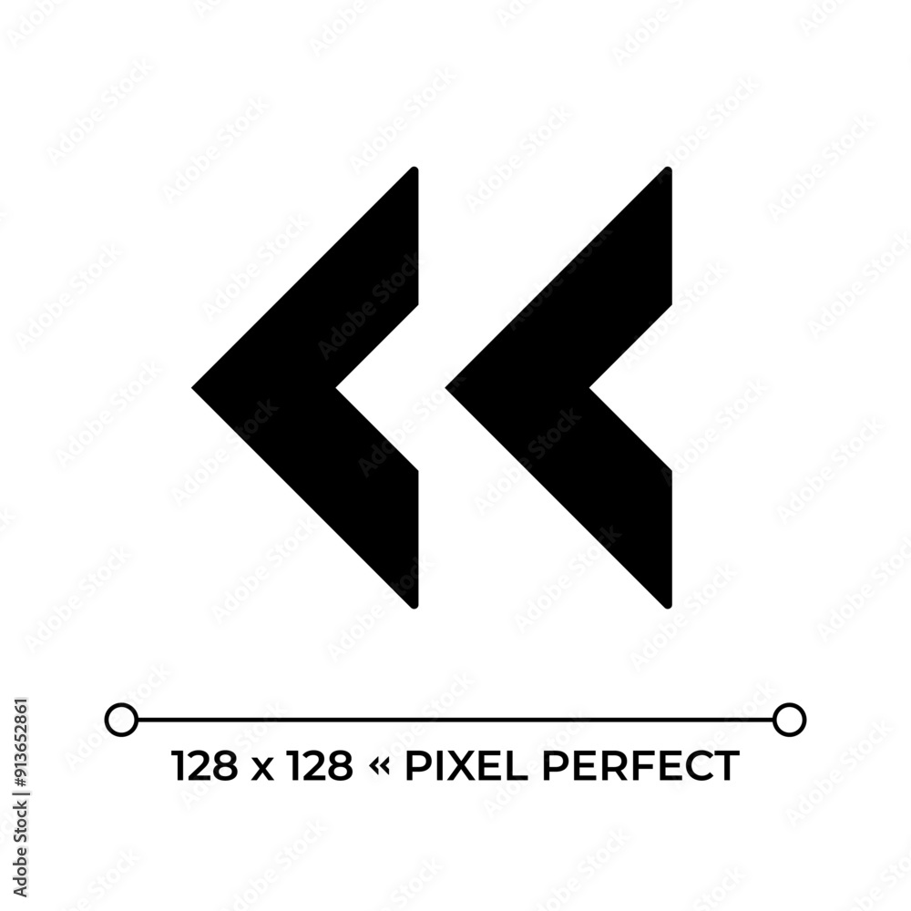 Double left arrow black glyph icon. Symbolizing rewind, previous or back functions in media ...
