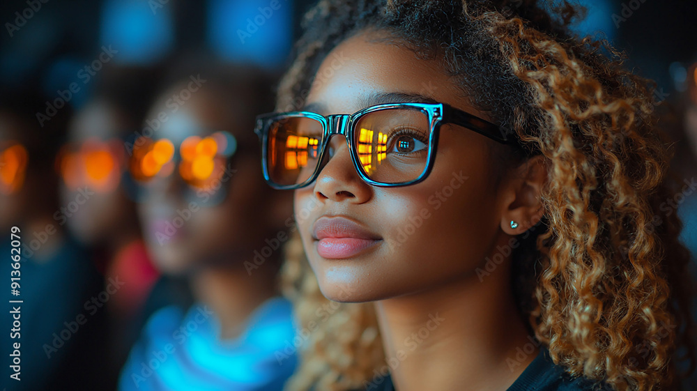 Students in a classroom, equipped with realistic glasses for tech ...