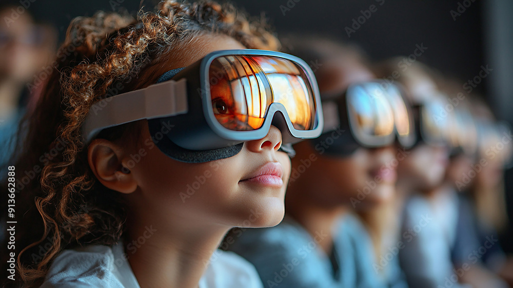 High-resolution photo of kids in a classroom, learning technology with ...