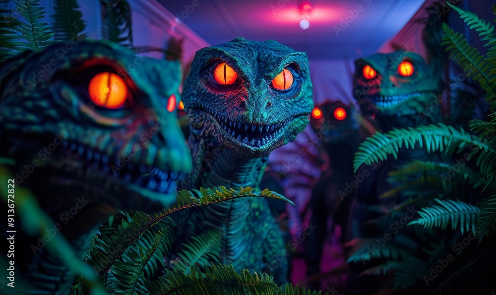 Foto de creepy realistic velociraptor dinosaur animatronic figures with ...