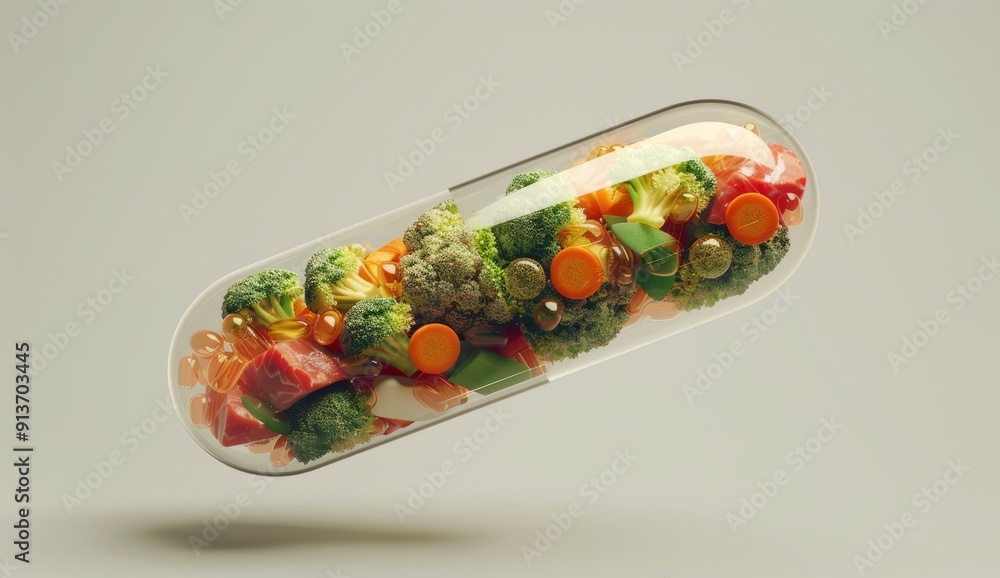 B12 supplement capsules alongside natural sources of the vitamin ...