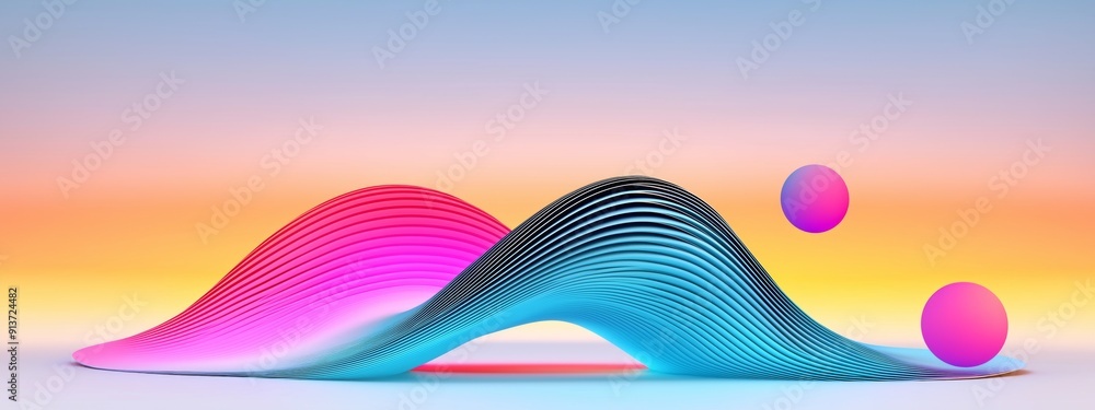 Abstract modern neon illustration. Light waves soundwaves or sine waves ...