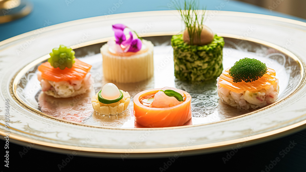 Food, hospitality and room service, starter appetisers as exquisite ...