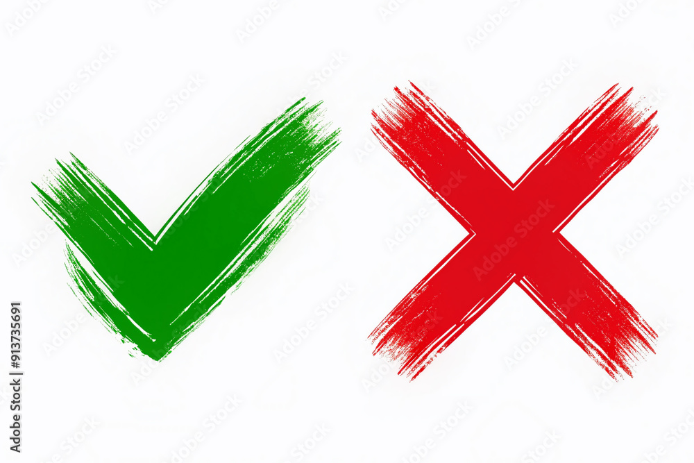 Green tick and red cross vector symbols represent correct and incorrect ...