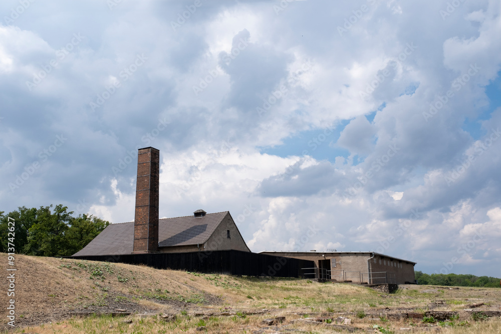 Buchenwald concentration camp. Outside view of the crematorium. In the ...