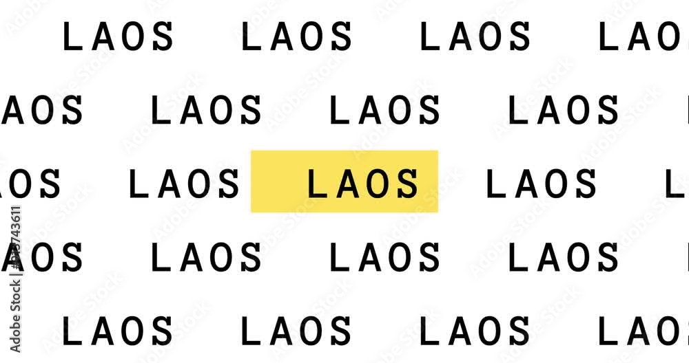 Laos Country text typing word, Marker Highlight Yellow Pen in Bold ...