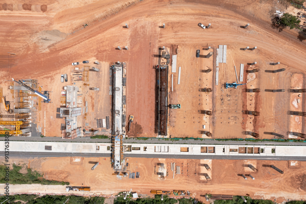 Aerial top view of Plan for Thai - Concrete bridge pillars of the ...