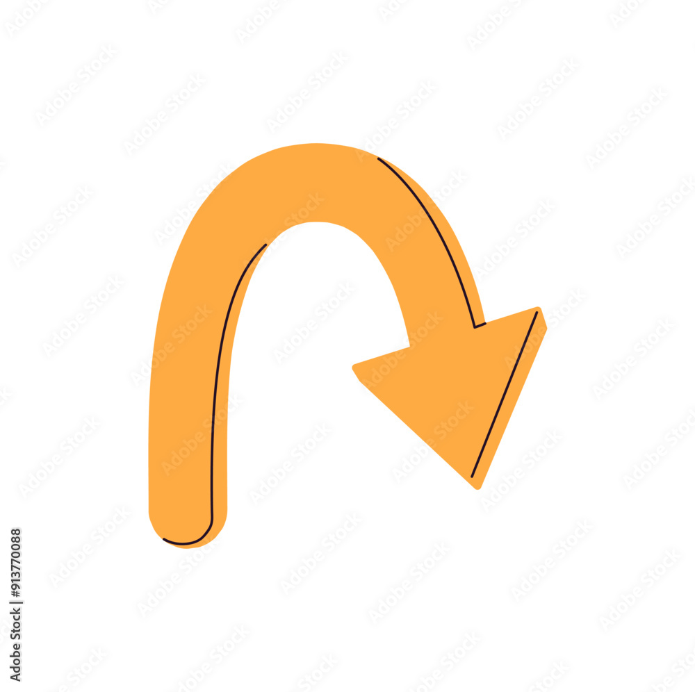 Arrow pointing reversal, twist. Curved line with cursor showing turn of ... Arrow pointing reversal, twist. Curved line with cursor showing turn of ...
