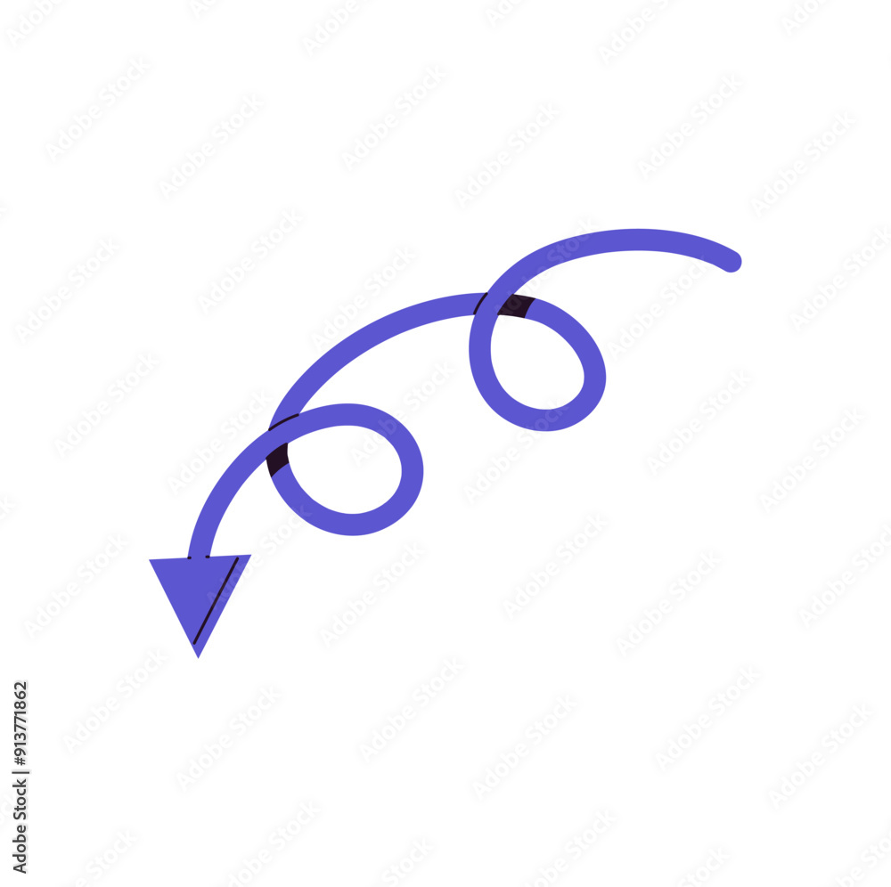 Curve with loop and cursor showing route. Twisted line with arrow ...