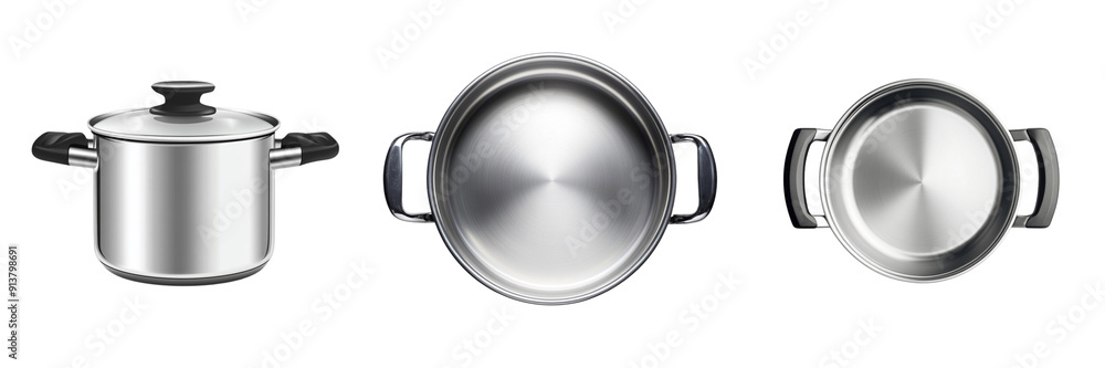 Set of A classic aluminum cooking pot with a simple design isolated on ...