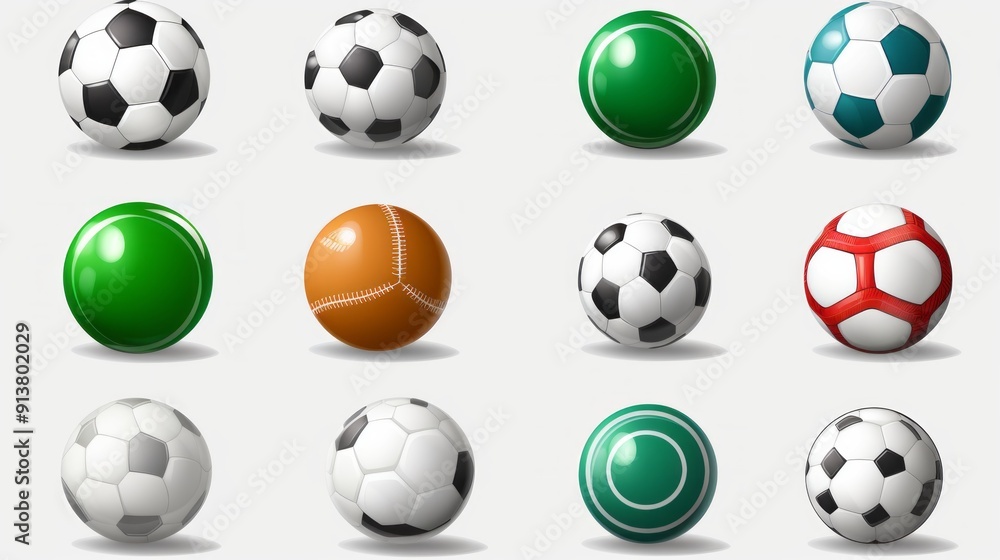Realistic sports balls vector big set isolated on transparent ...