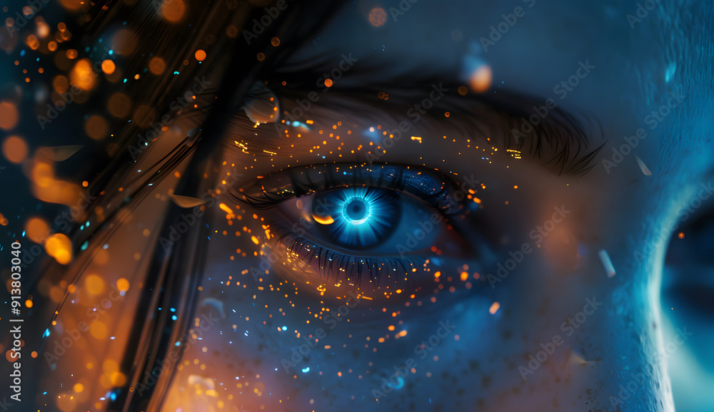 Virtual Visionary, Showcase an abstract digital face with visionary ...