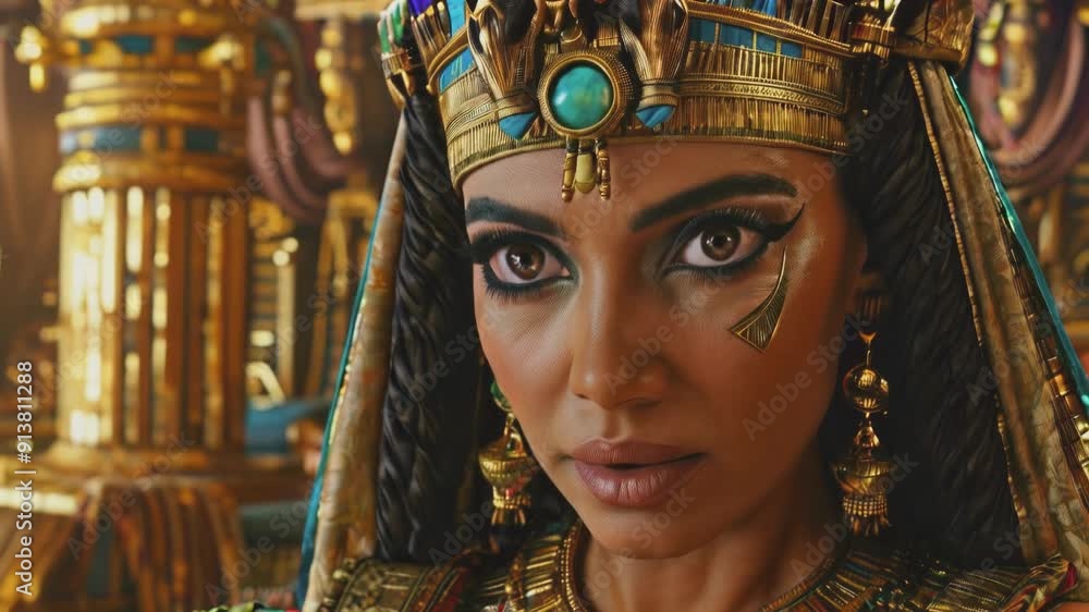 Portrait of a beautiful woman with dark hair, wearing an ancient ...