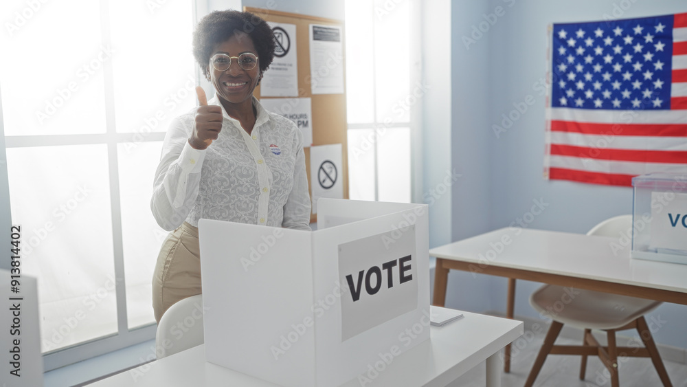 Woman voting in an electoral college room in the united states gives a ...