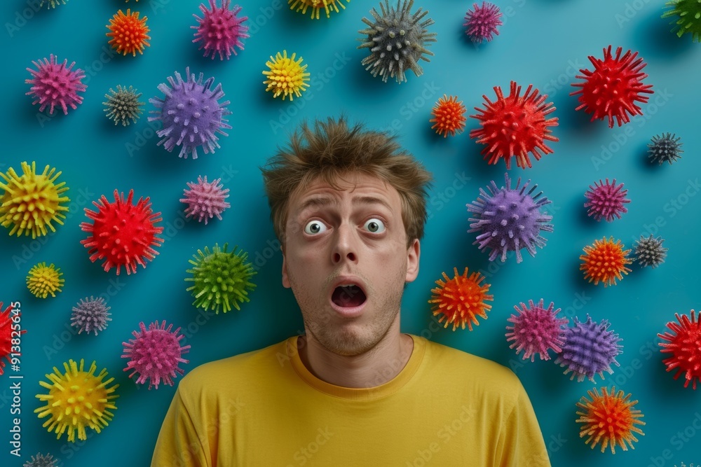 Portrait of male stunned reaction and apprehensive feelings. His ...