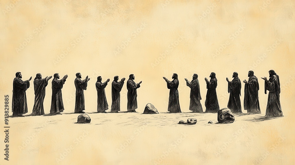 Biblical Illustration of Memorial Stones: Joshua speaking to the twelve ...