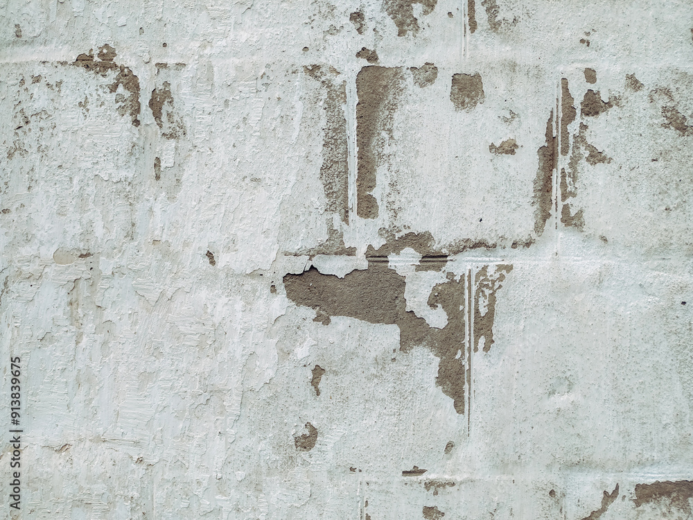 Light gray, almost white cinder block wall covered with lime chalk ...