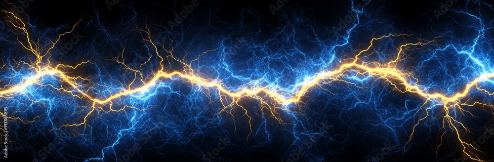 Thunder and light effect background. Bolt energy collision in blue and ...