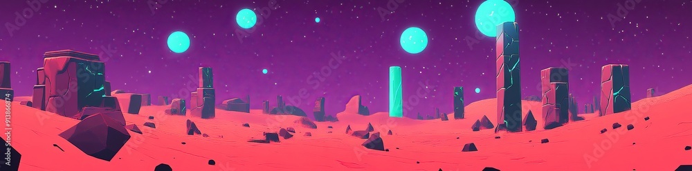 Space station on alien planet with modern buildings under glass domes ...