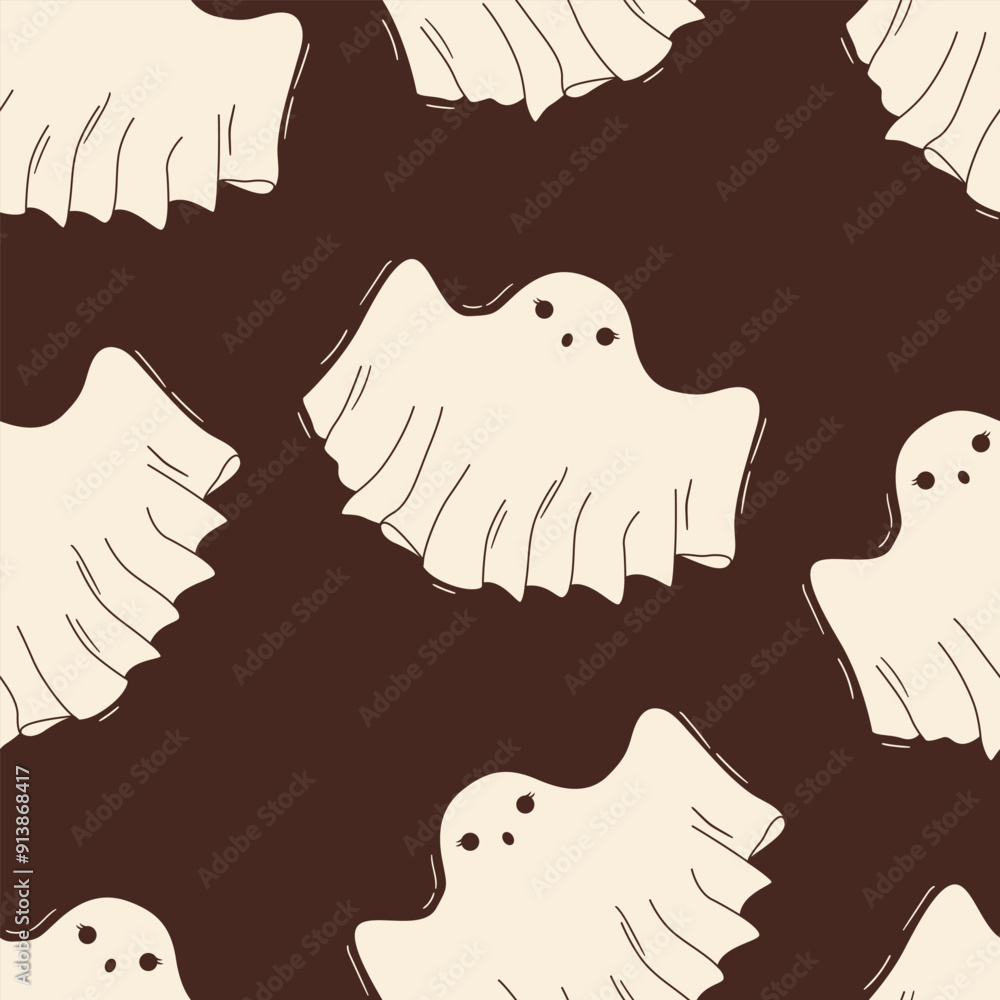 Seamless vector pattern with cute flying ghosts. Kind halloween ...