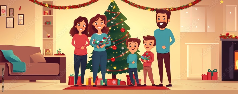 Cartoon illustration of scared and confused family with children ...