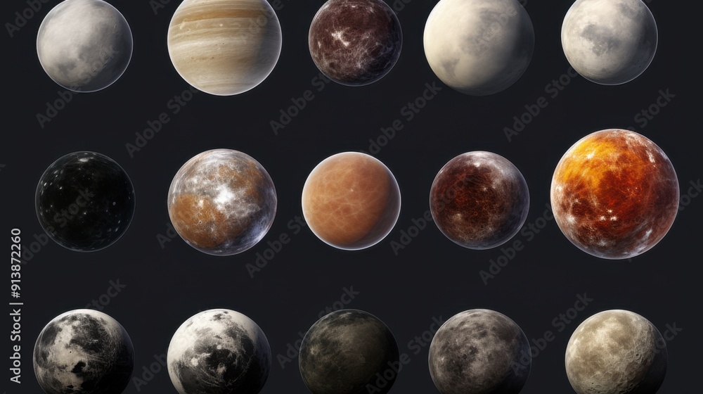 Collection of different unknown planets, different shapes and sizes on ...
