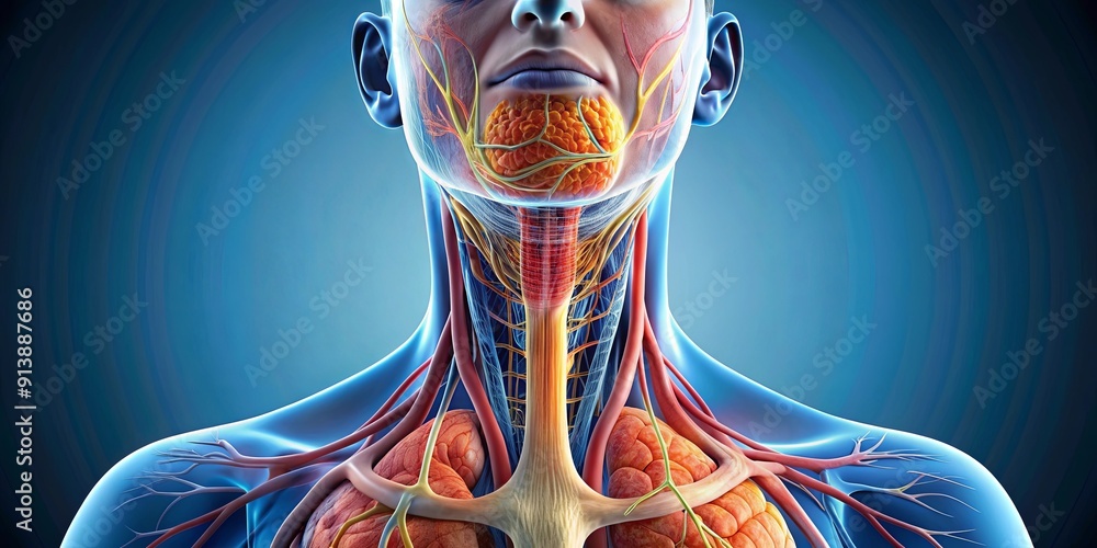 Anatomical of the human throat, with detailed structures , throat ...