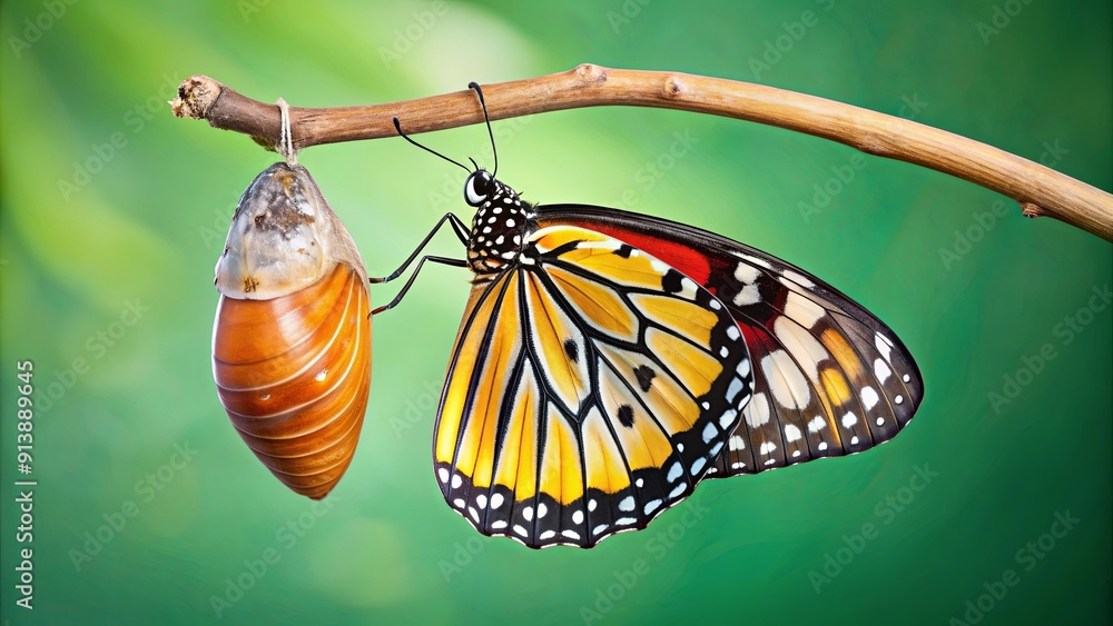 Butterfly Transformation Large Tropical Butterfly Emerging From Pupa