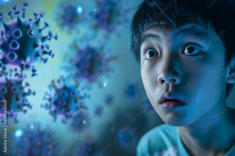 Scared teen boy experiencing fear and solitude because of viruses ...