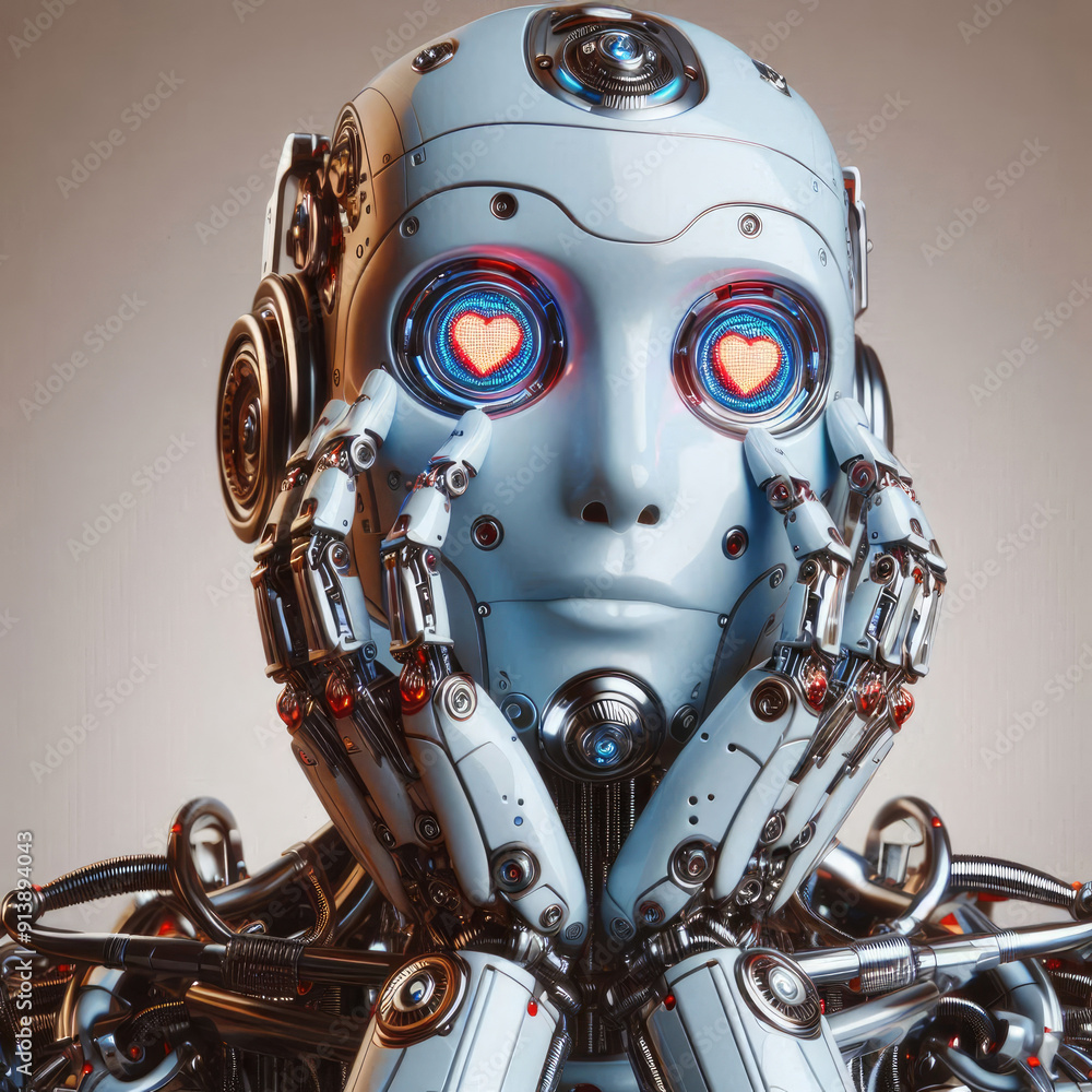 A detailed depiction of a robotic figure showcasing intricate ...