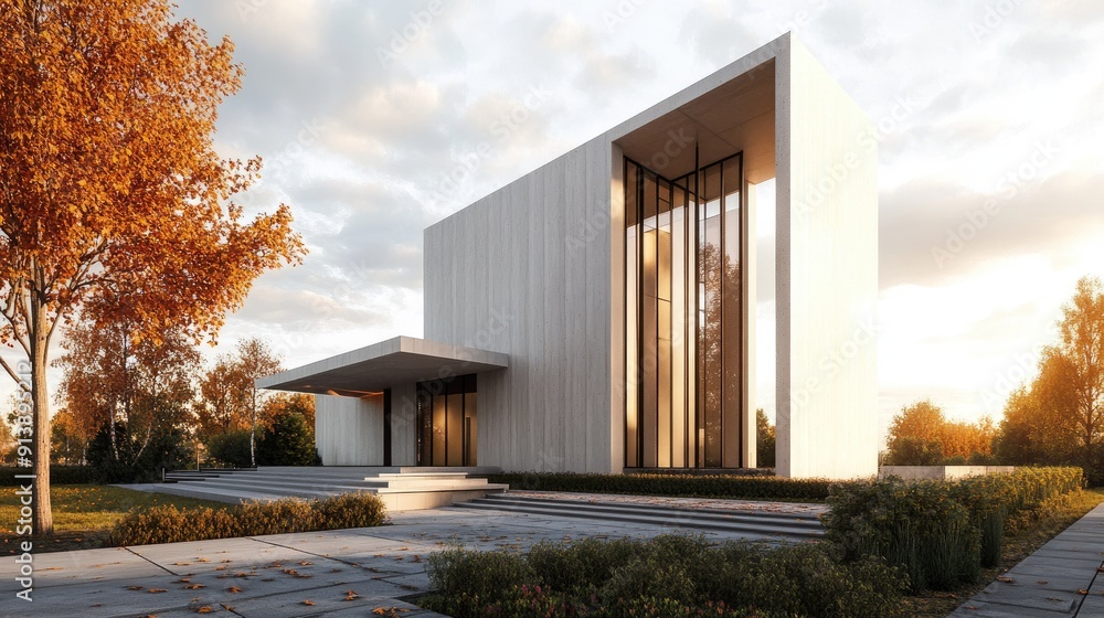 The exterior of a modern Protestant church with minimalist architecture ...