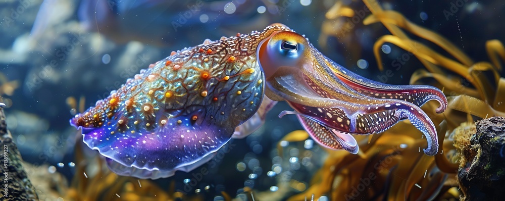 Enchanting cuttlefish changing colors in the water, 4K hyperrealistic photo Stock Illustration ...