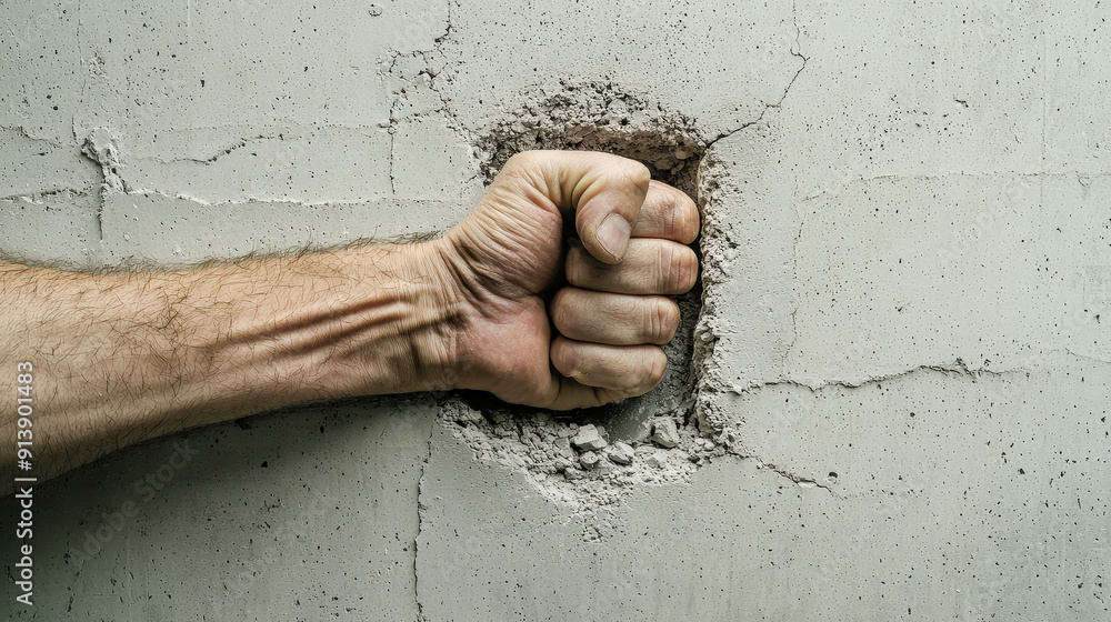 Breaking Through Barriers A Powerful Fist Punches Through a Concrete ...