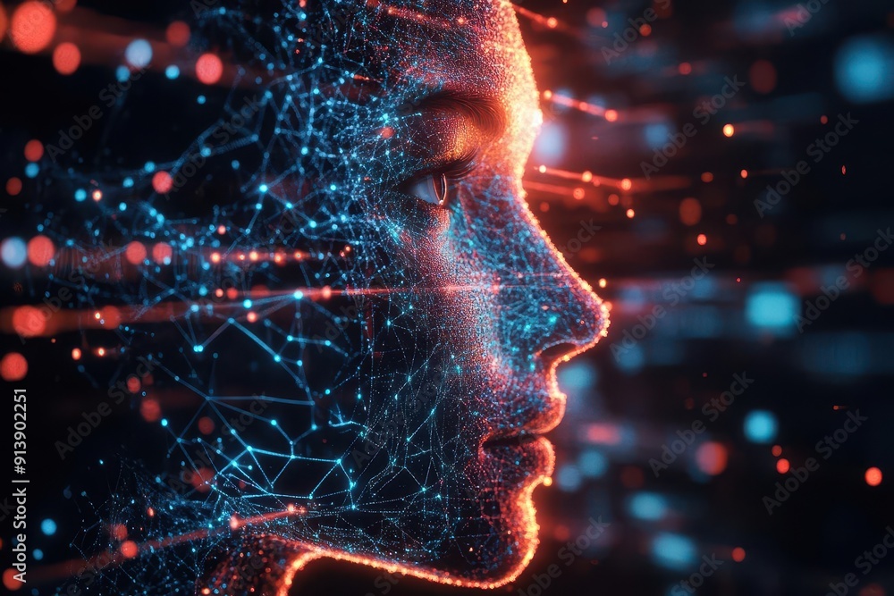 immersive digital transformation visualization with glowing data nodes ...