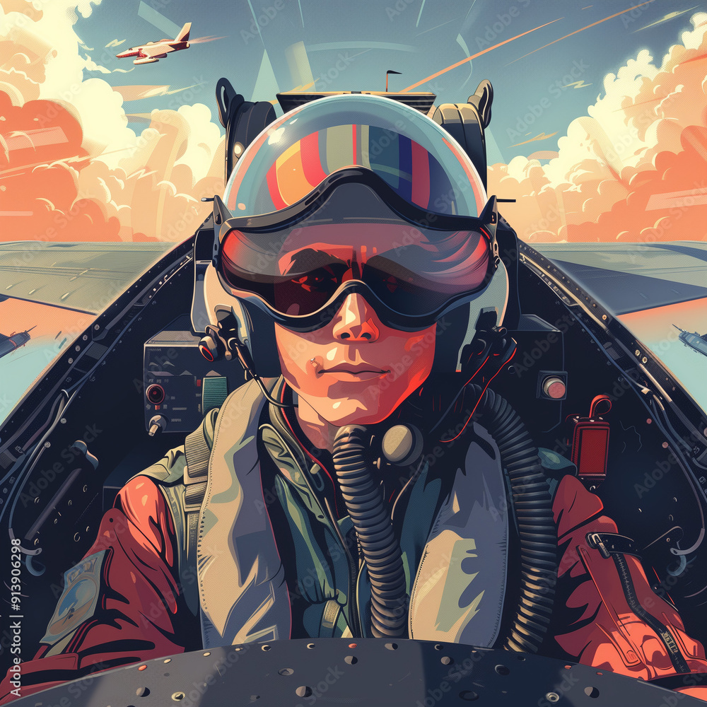 Fighter Pilot Cockpit Art: Stylized Flat Cartoon Logo and Emblem for ...