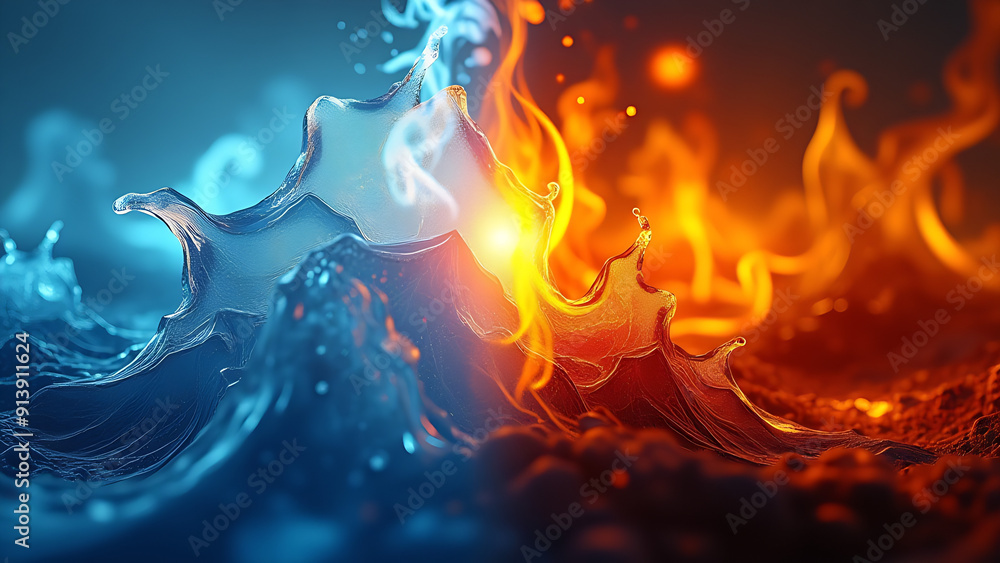 fire and ice, hot and cold concept. Peace and War, Joy and Sorrow ...