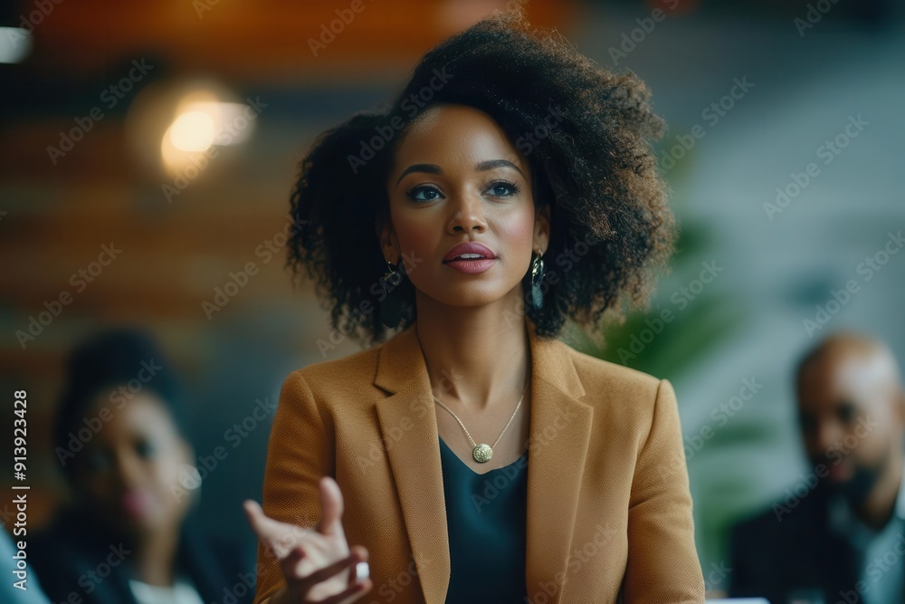 powerful female executive captivates audience with dynamic presentation ...