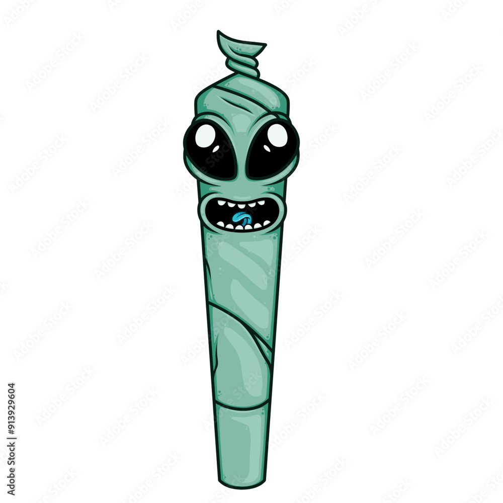 alien UFO Cute funny happy marijuana weed bud with cannabis. Vector ...