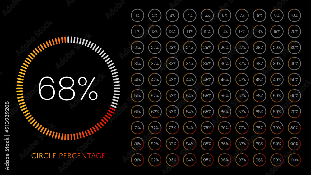 Circle percentage diagram vector illustration set from 1 to 100 with ...
