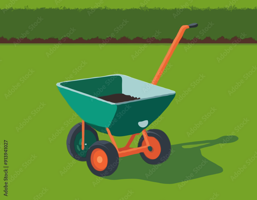 Fertilizer spreader for lawns vector cartoon illustration isolated on a ...
