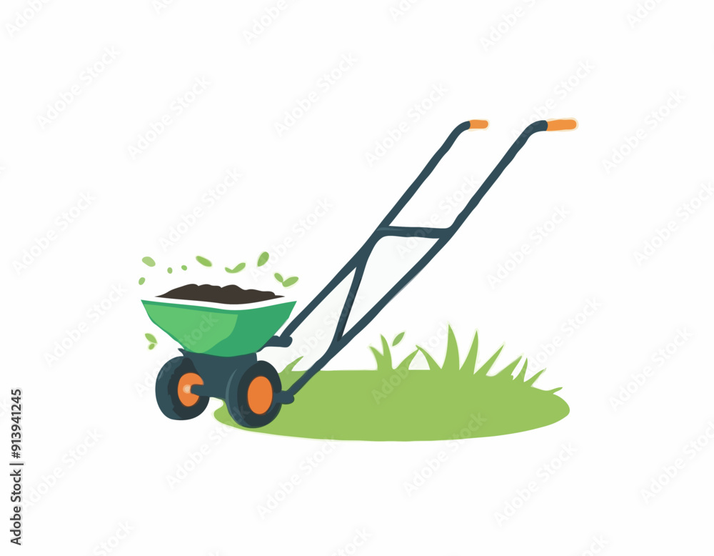 Fertilizer spreader for lawns vector cartoon illustration isolated on a ...