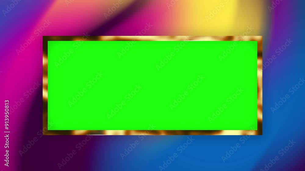 Green screen rectangle gold border with color mixes background, perfect ...